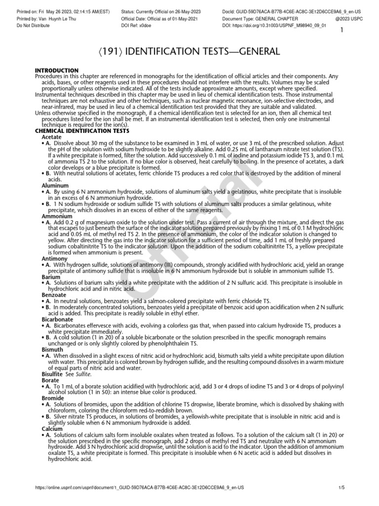 191 Identification Tests | PDF
