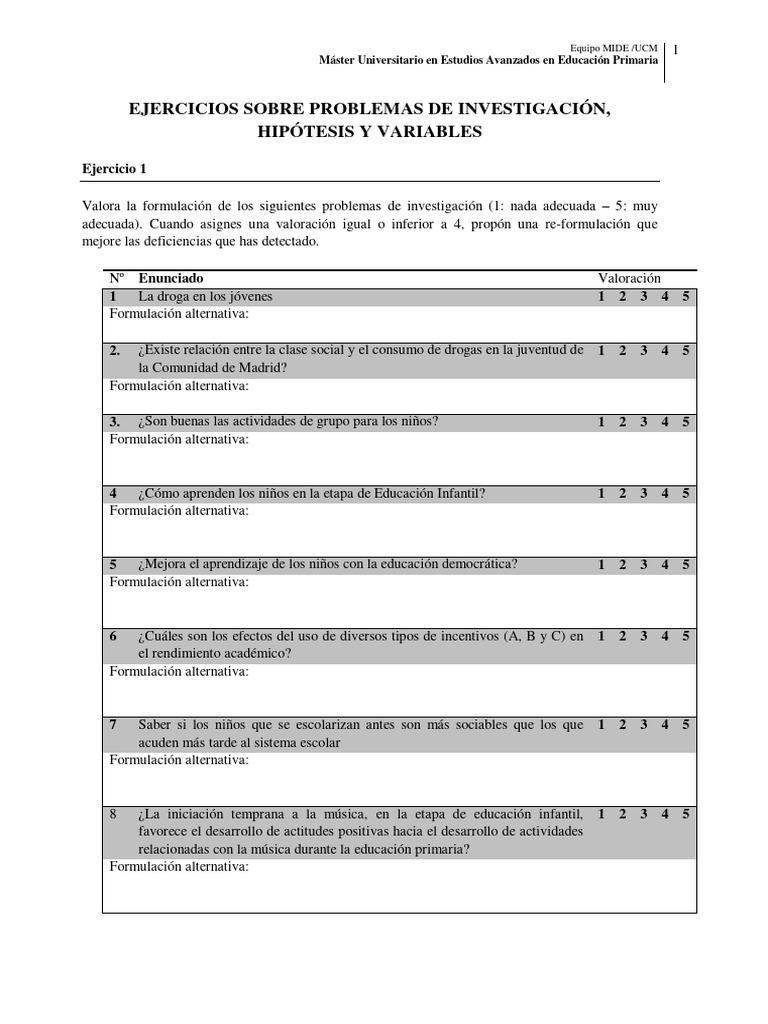 Equipo MIDE UCM EJERCICIOS SOBRE PROBLEM | PDF | Nivel de medida | Educación primaria