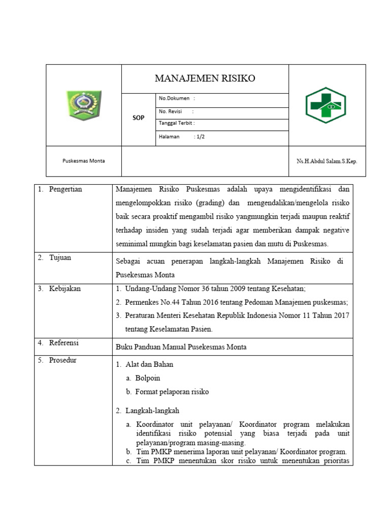 Sop Manajemen Risiko | PDF
