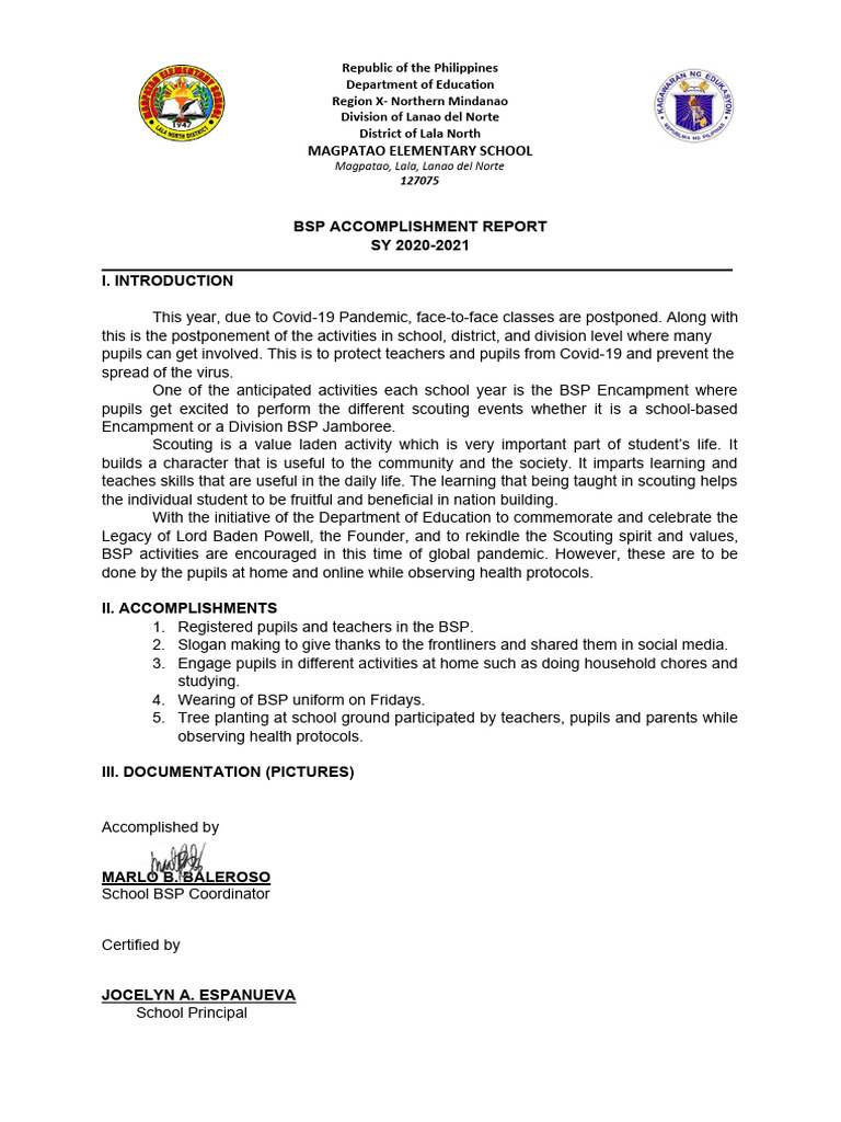 BSP Accomplishment Report | PDF