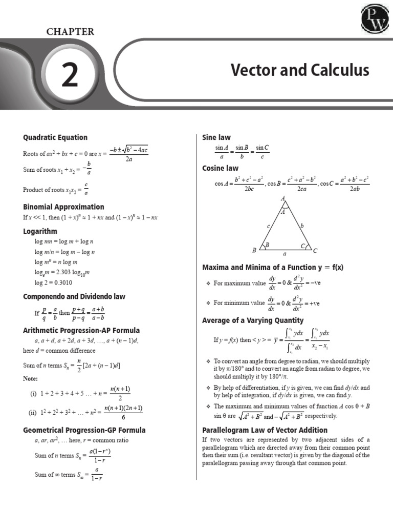 Vector and Calculus - Short Notes - Prayas JEE 2.0 2024 | PDF