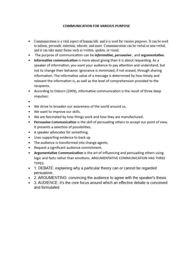 Communication For Various Purpose | PDF