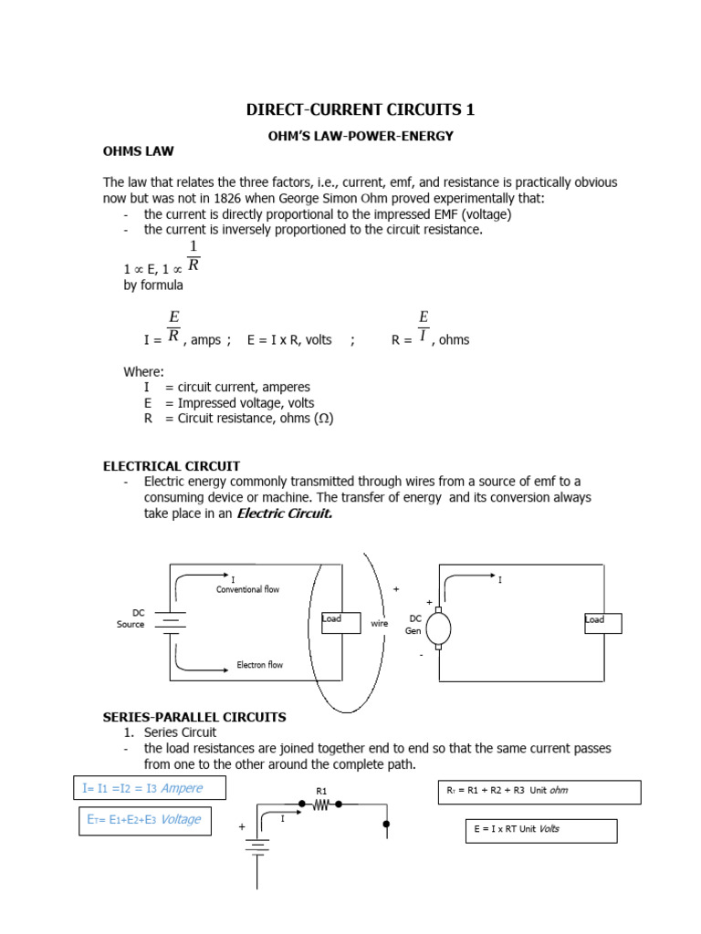 Chapter 1 Ohms Law, Series-Parallel and Parallel-Series Circuit | PDF