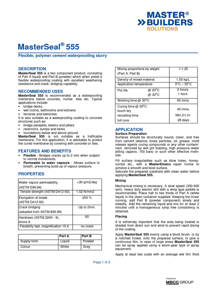 MasterSeal 555 | PDF | Concrete | Materials