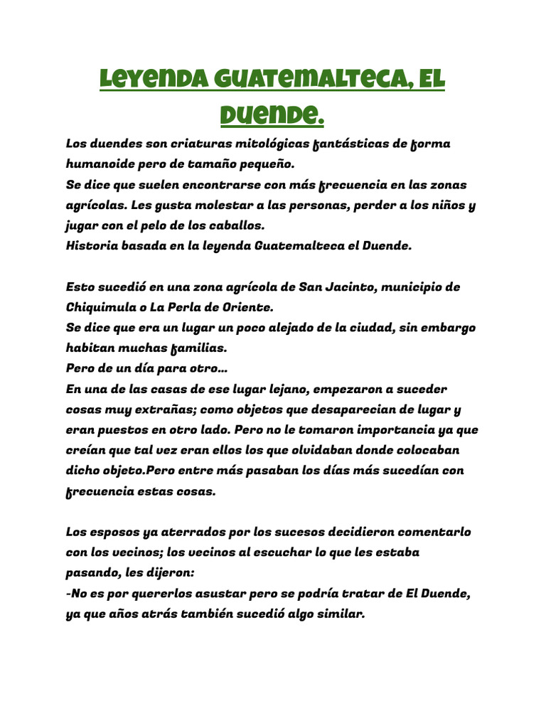 Leyenda guatemalteca, El Duende | PDF