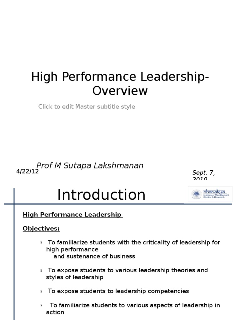 High Performance Leadership Overview | PDF | Leadership | Action ...