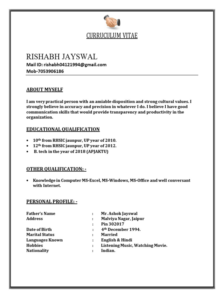 Rishabh Jayswal: CV Profesional | PDF