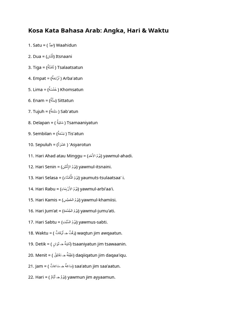 Kosa Kata Bahasa Arab | PDF