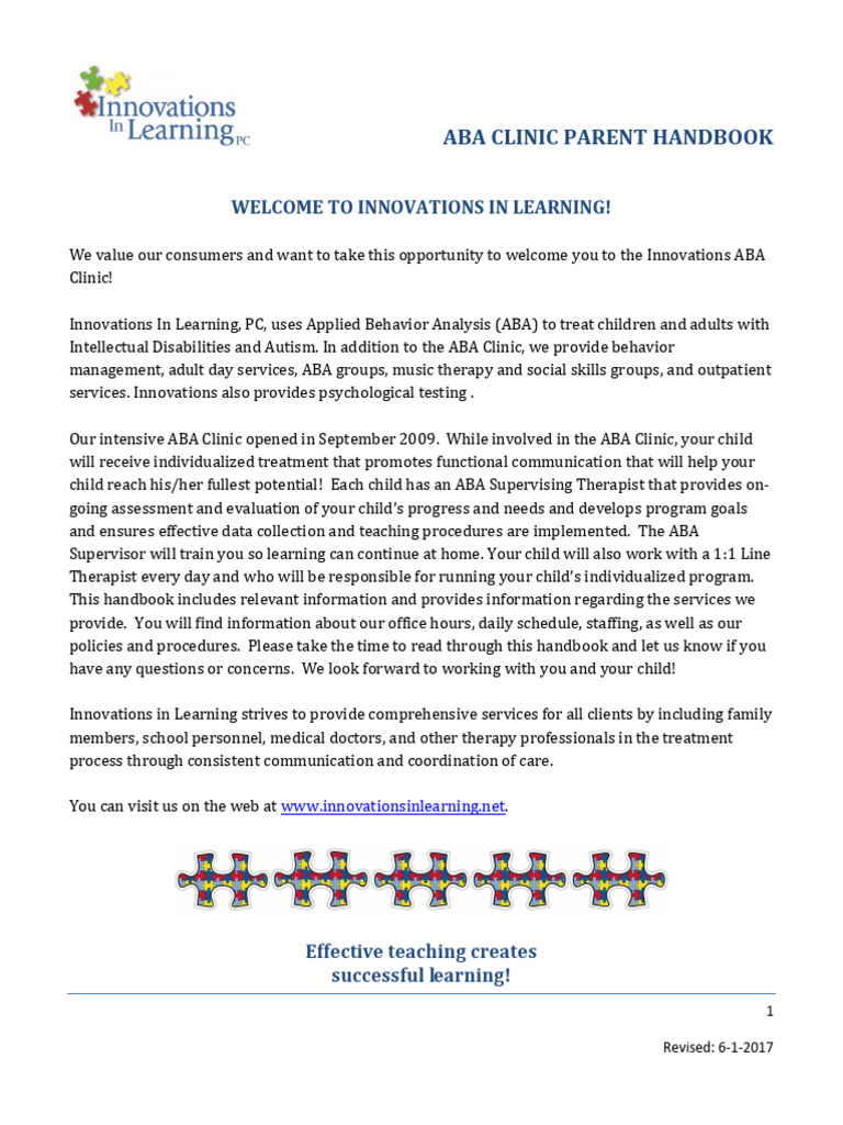 Innovations ABA Clinic Parent Handbook | PDF | Health Insurance ...