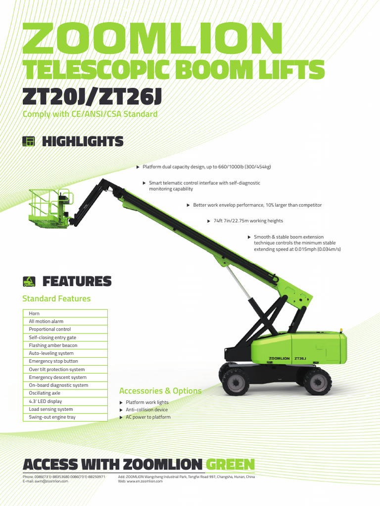 Brochure ZOOMLION Telescopic Bomm Lifts ZT20J - ZT26J | PDF | Motor ...