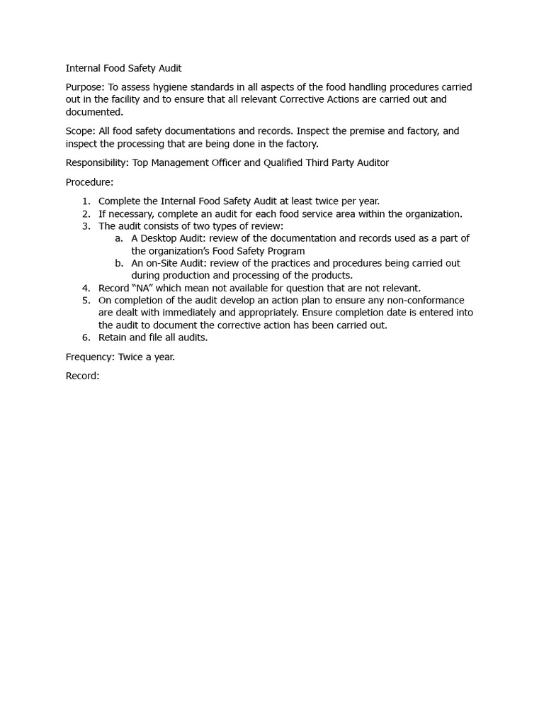 Internal Audit | PDF | Food Safety | Audit
