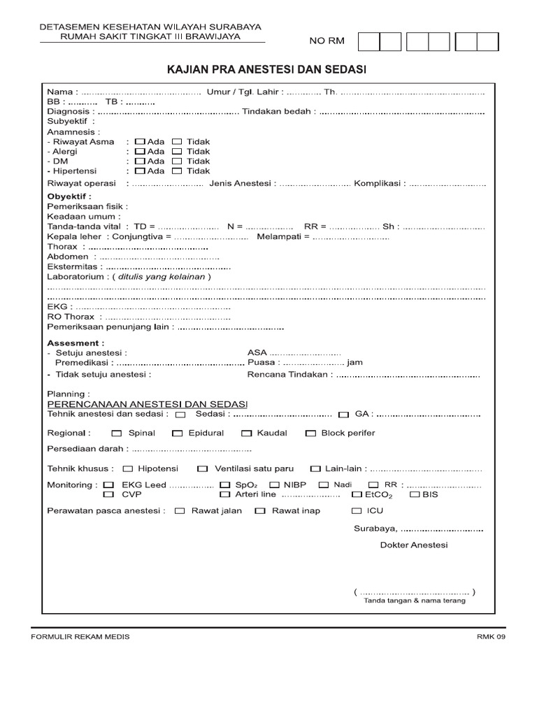 Kajian Pra Anestesi Dan Sedasi | PDF