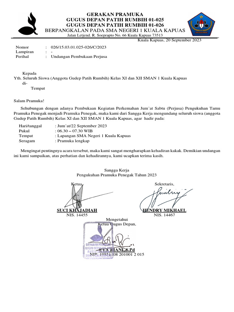 Undangan Perjusa Siswa Sma 1 Kps | PDF