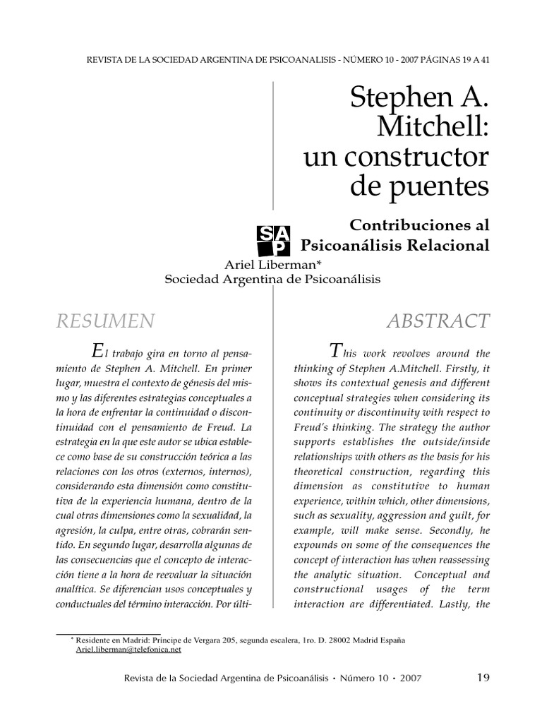 Stephen A. Mitchell Un Constructor de Puentes - Liberman | PDF