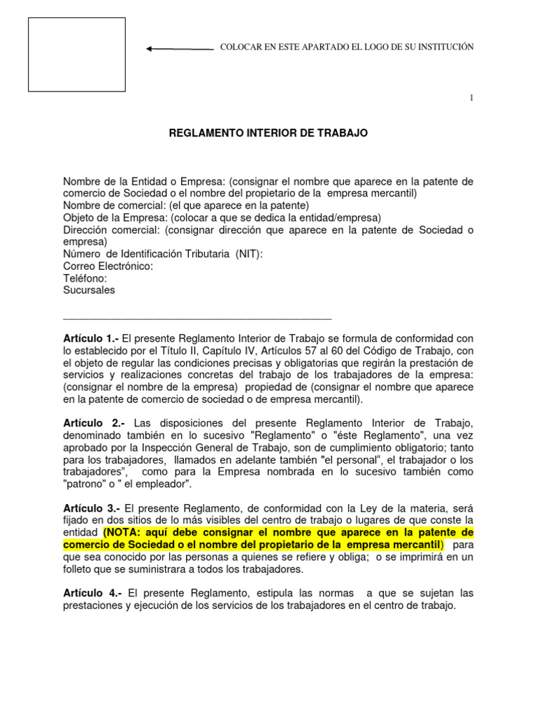 Reglamento - Interior - de - Trabajo - Modelo | PDF