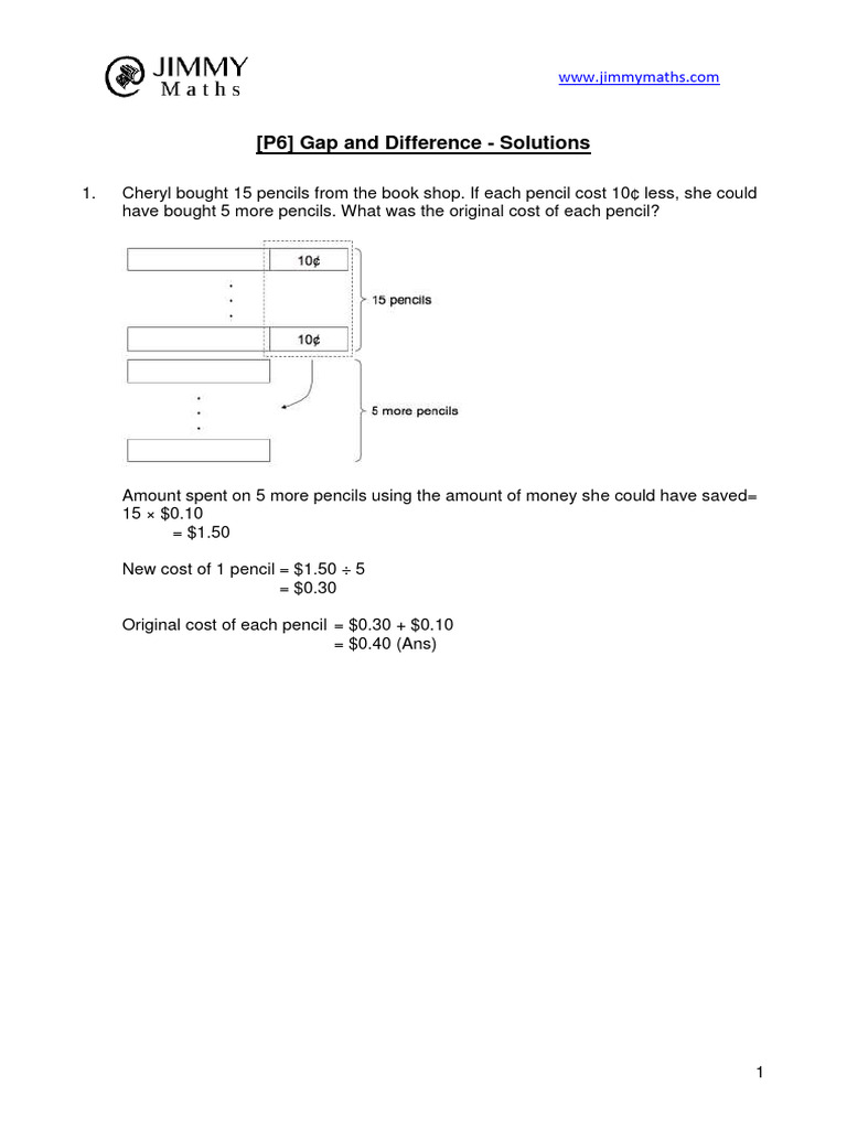 PSLE Gap and Difference Concept Solutions | PDF | Softlines (Retail ...