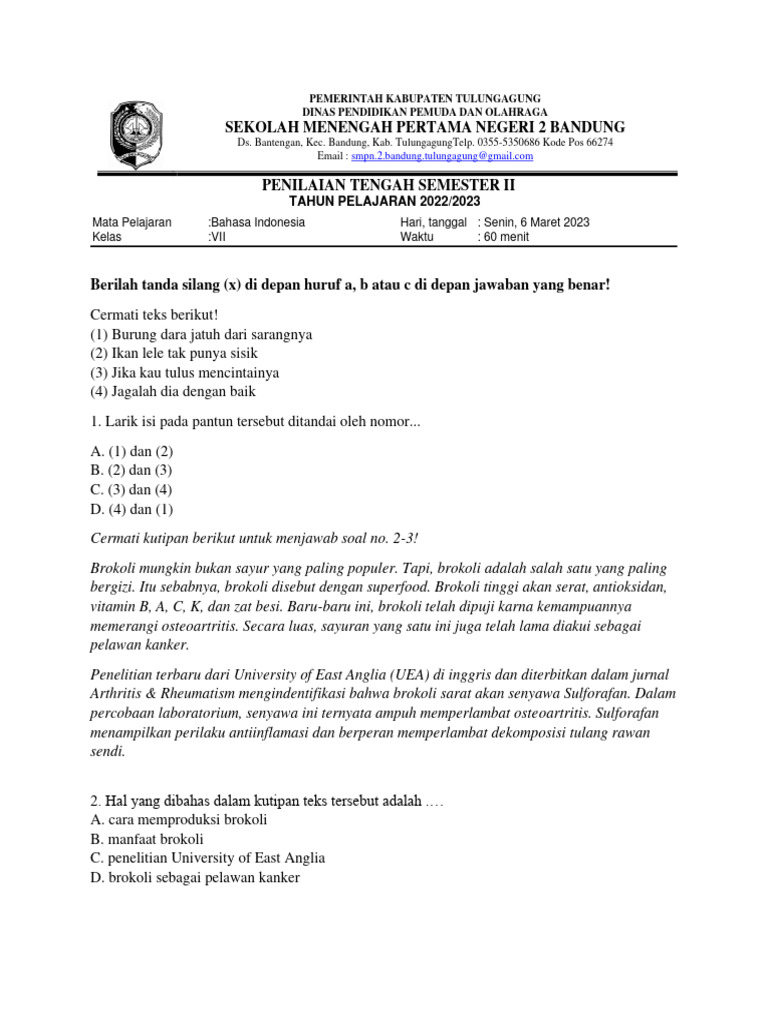Soal PTS B.ind Kelas Vii Semester 2 | PDF