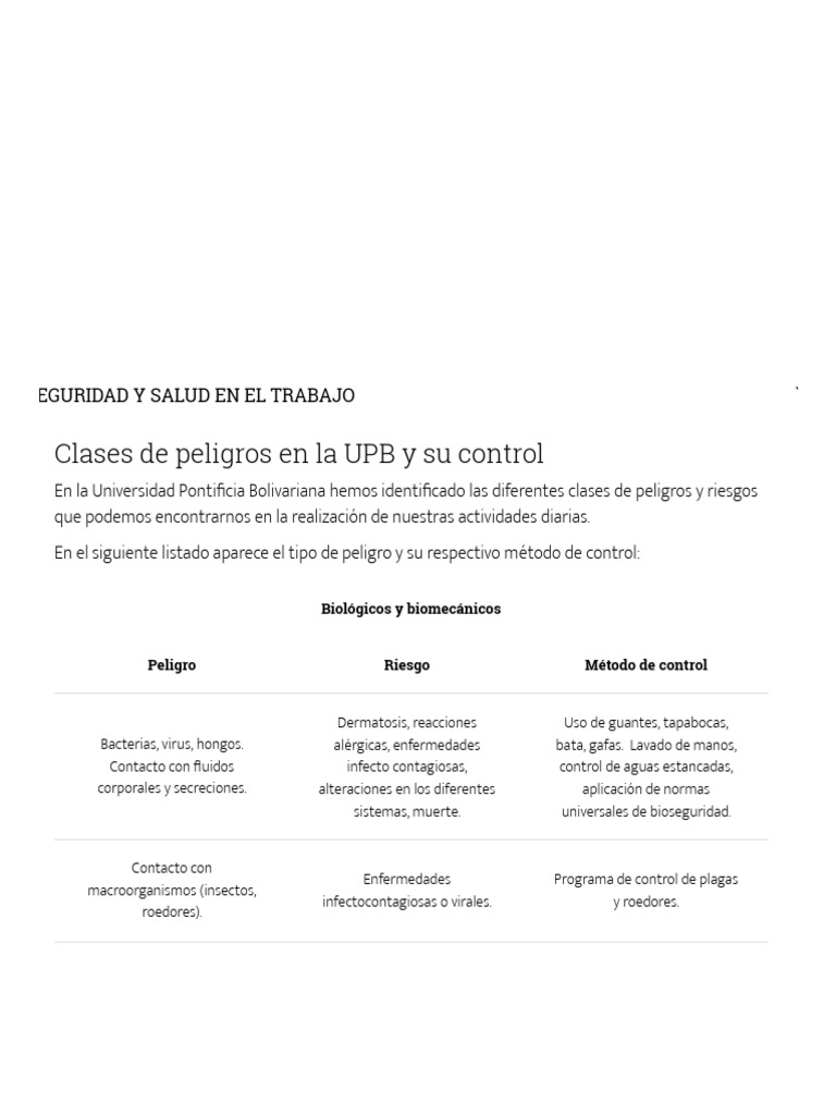 4 Clases de Peligros y Riesgos Laborales - UPB | PDF