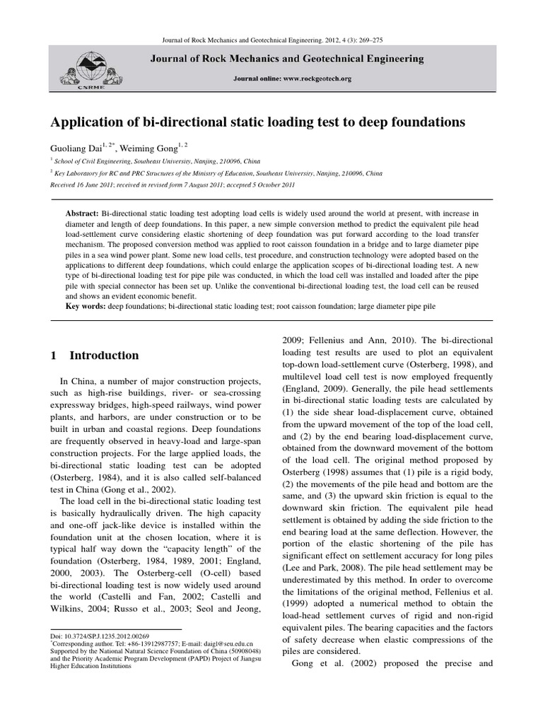Dai & Gong (2012) - Bi-Directional Static Load Test | PDF | Deep ...