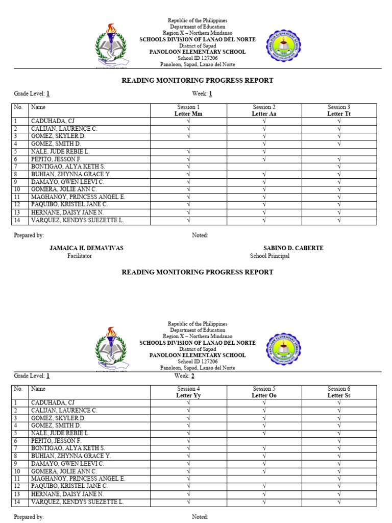 Reading Progress Monitoing Report | PDF