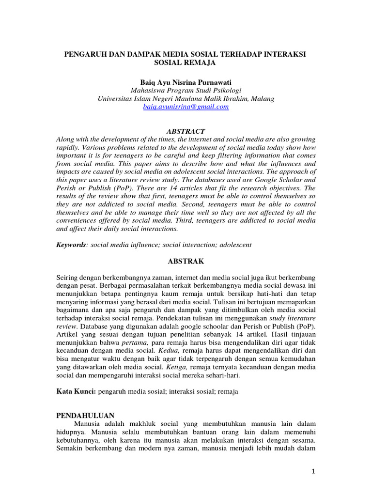 Pengaruh Dan Dampak Media Sosial Terhadap Interaksi Sosial Remaja | PDF | Pengembangan Diri
