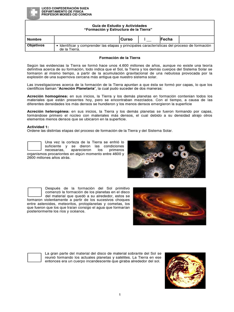 Clase 1 - U3 - 1° Medio - Formación de la Tierra (1) | PDF | Tierra | Dom