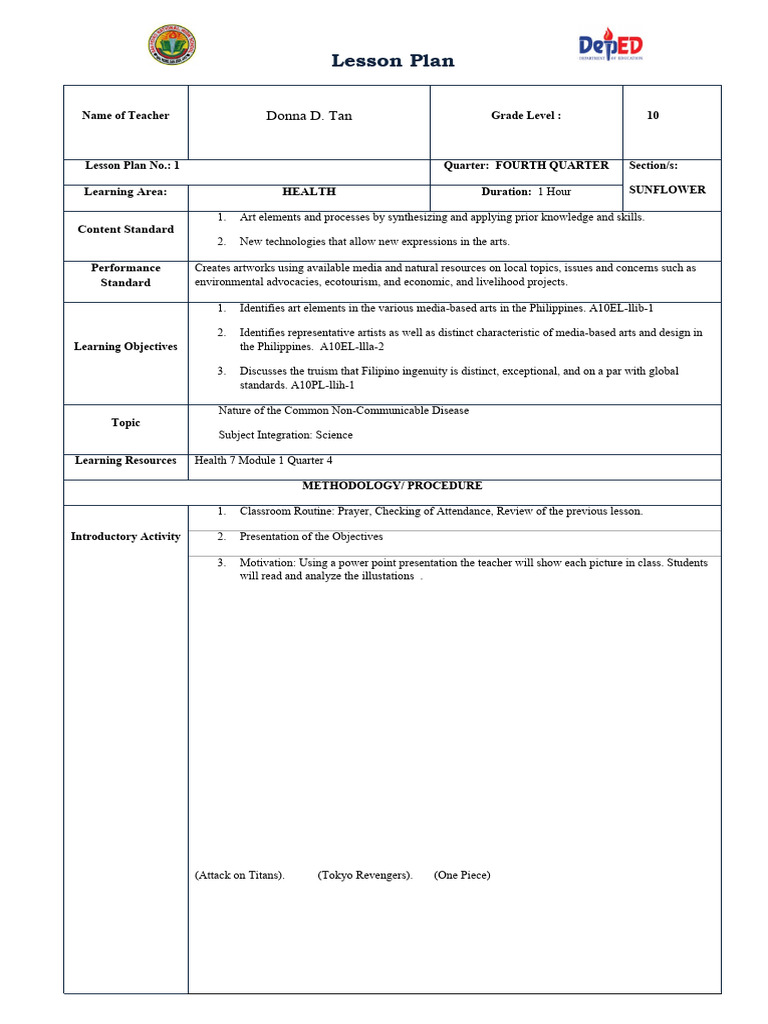 Lesson Plan 2 - Arts - DDT | PDF