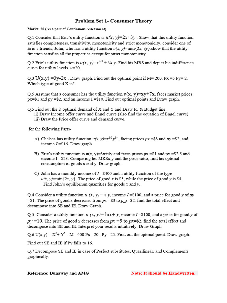 Problem Set 1 - CA - Micro | PDF