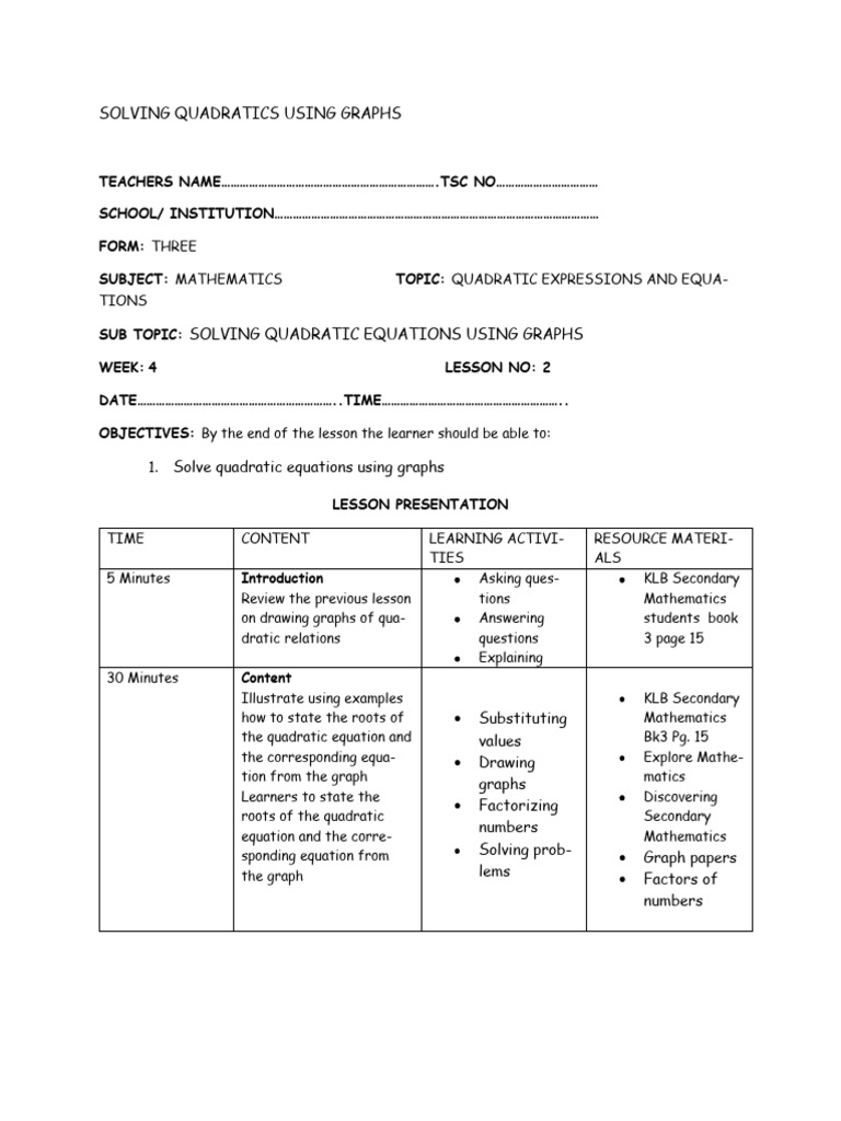 Solving Quadratics Using Graphs | PDF | Quadratic Equation | Mathematics