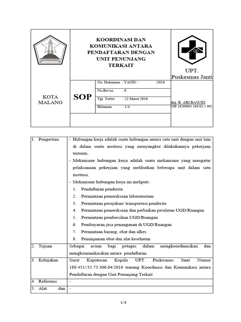7.1.3 Ep 7 Sop Koordinasi Pendaftaran DNG Unit Penunjang | PDF 7.1.3 Ep 7 Sop Koordinasi Pendaftaran DNG Unit Penunjang | PDF