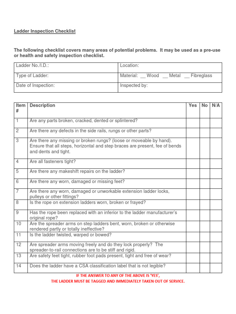 Ladder Inspection Checklist | PDF