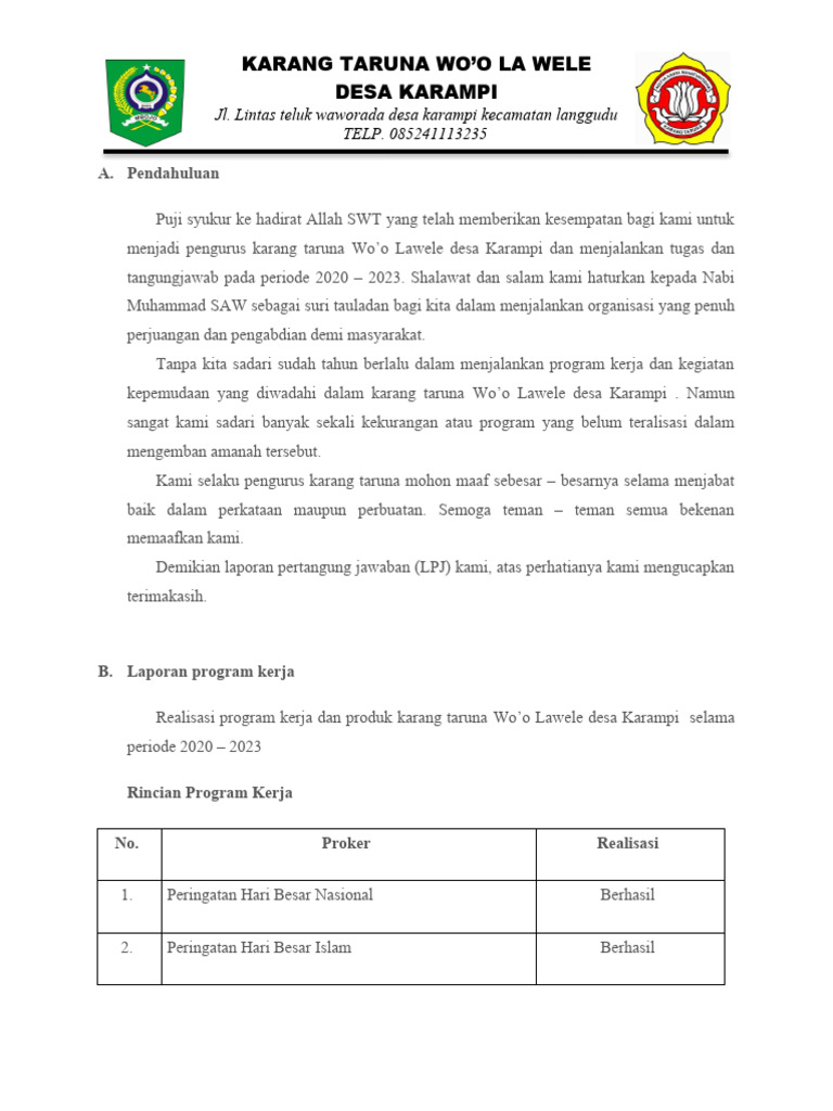 Laporan Pertanggungjawaban Karang Taruna Karampi | PDF | Home & Garden
