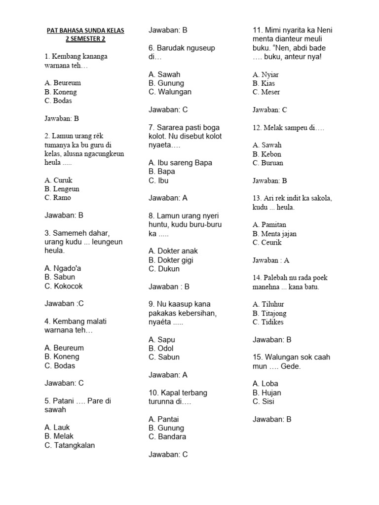 Pat Bahasa Sunda Kelas 2 Semester 2 Pdf