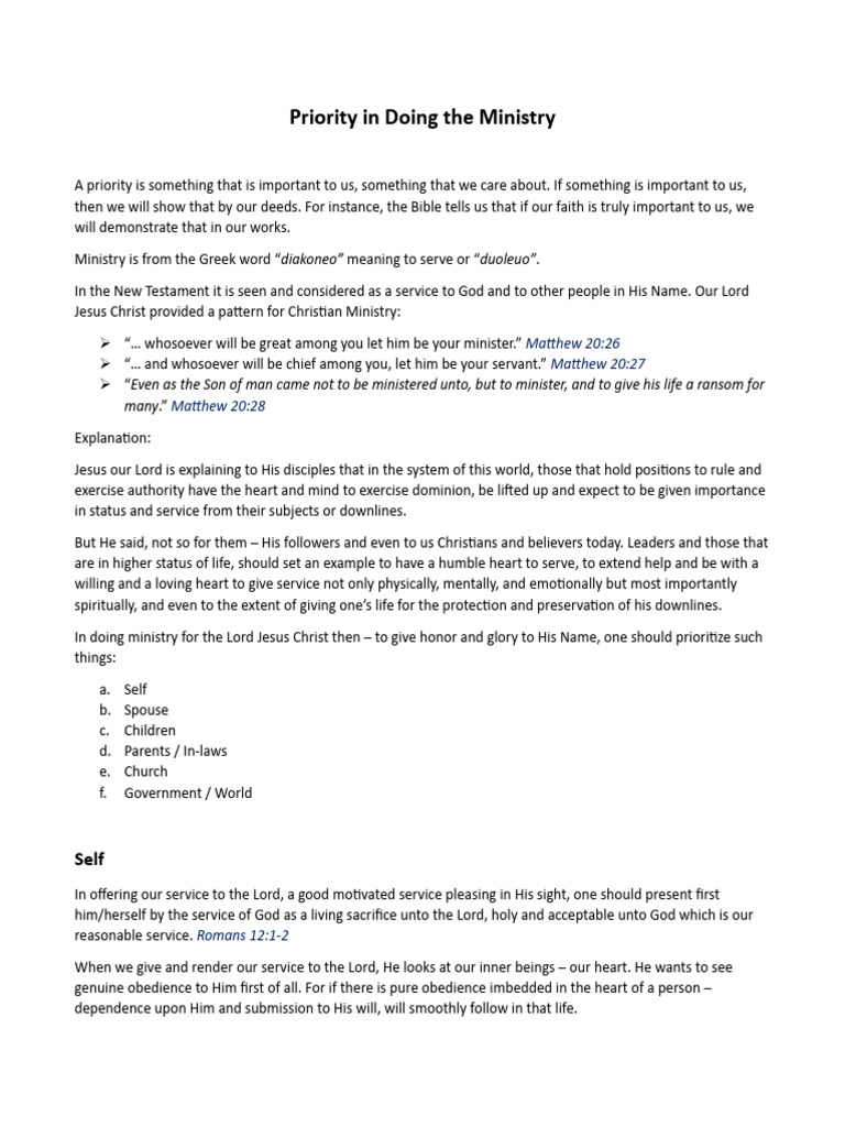 Priority in Doing The Ministry | PDF