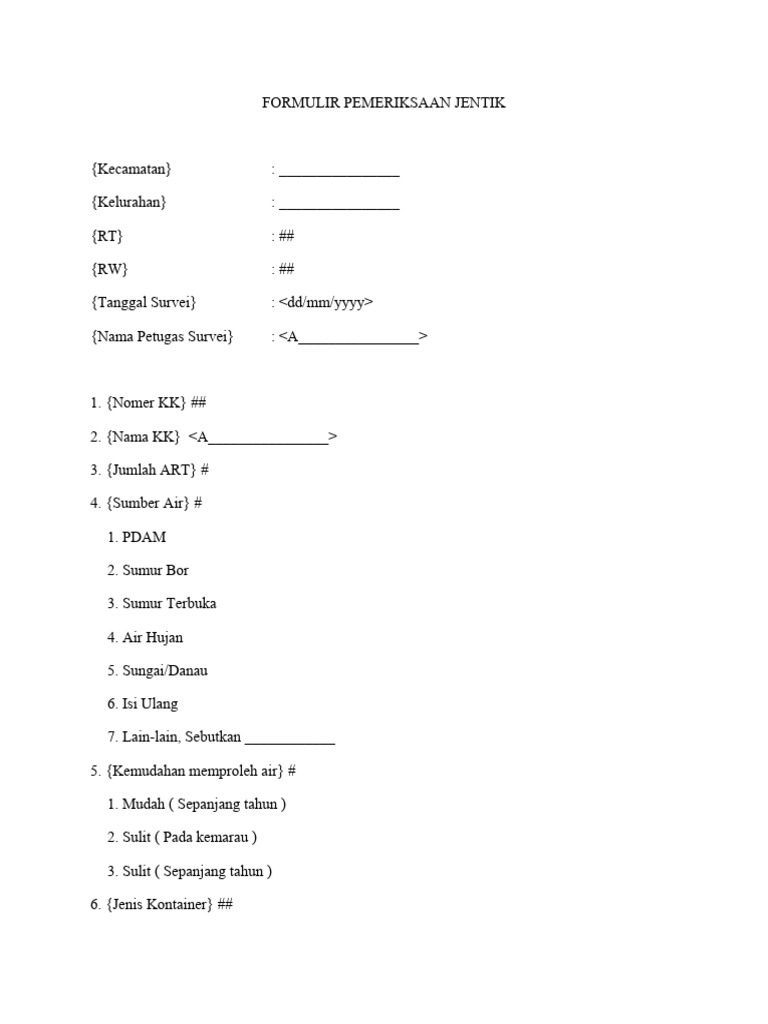 Formulir Pemeriksaan Jentik Nyamuk | PDF | Teknologi & Rekayasa
