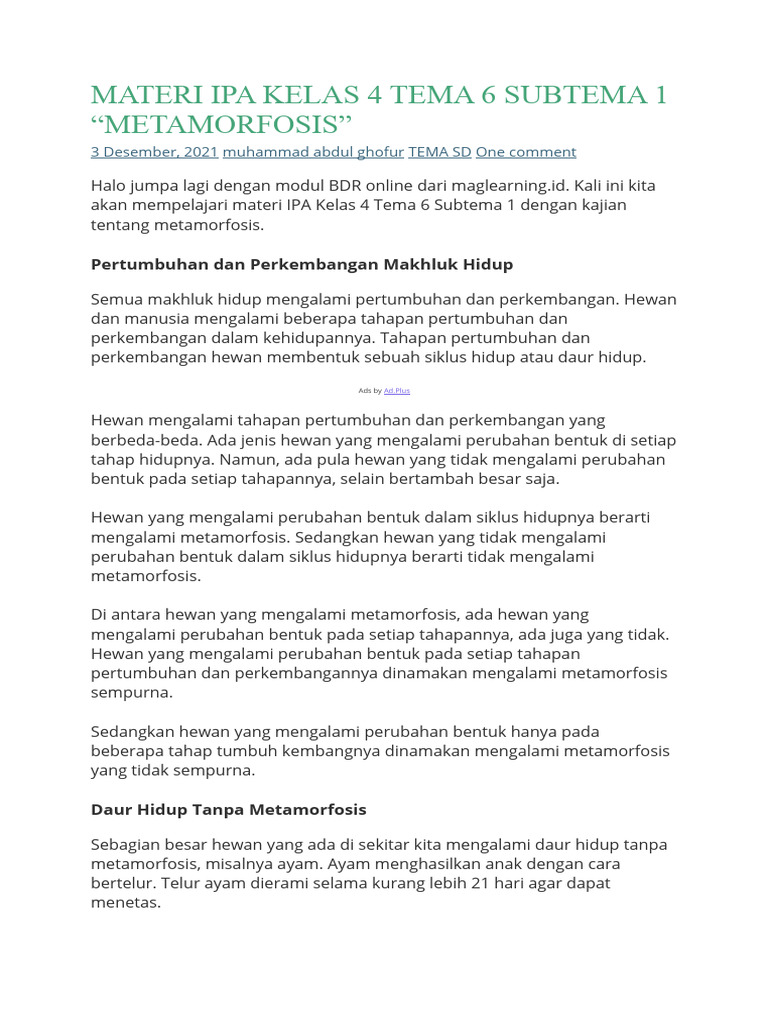 Materi Ipa Kelas 4 Tema 6 Subtema 1 | PDF