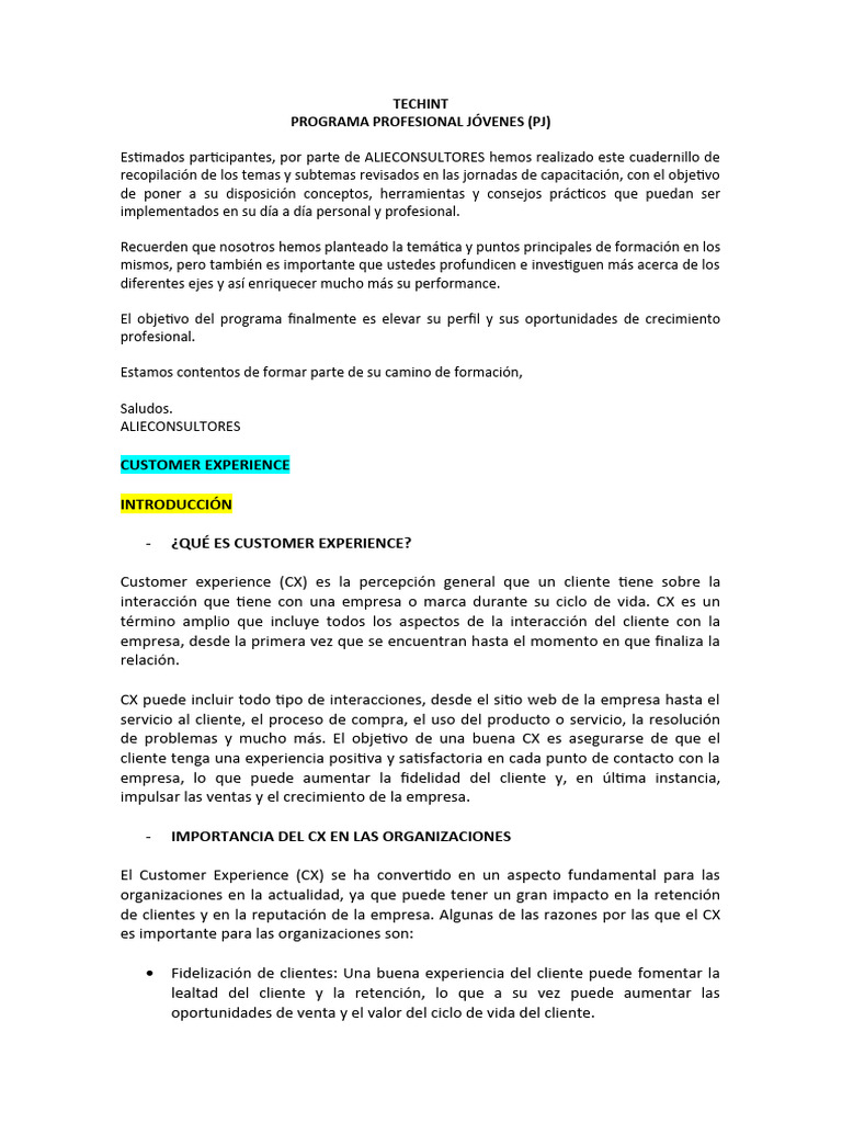 03 Resumen de Contenidos - Customer Experience - Programa PJ | PDF | La satisfacción del cliente ...