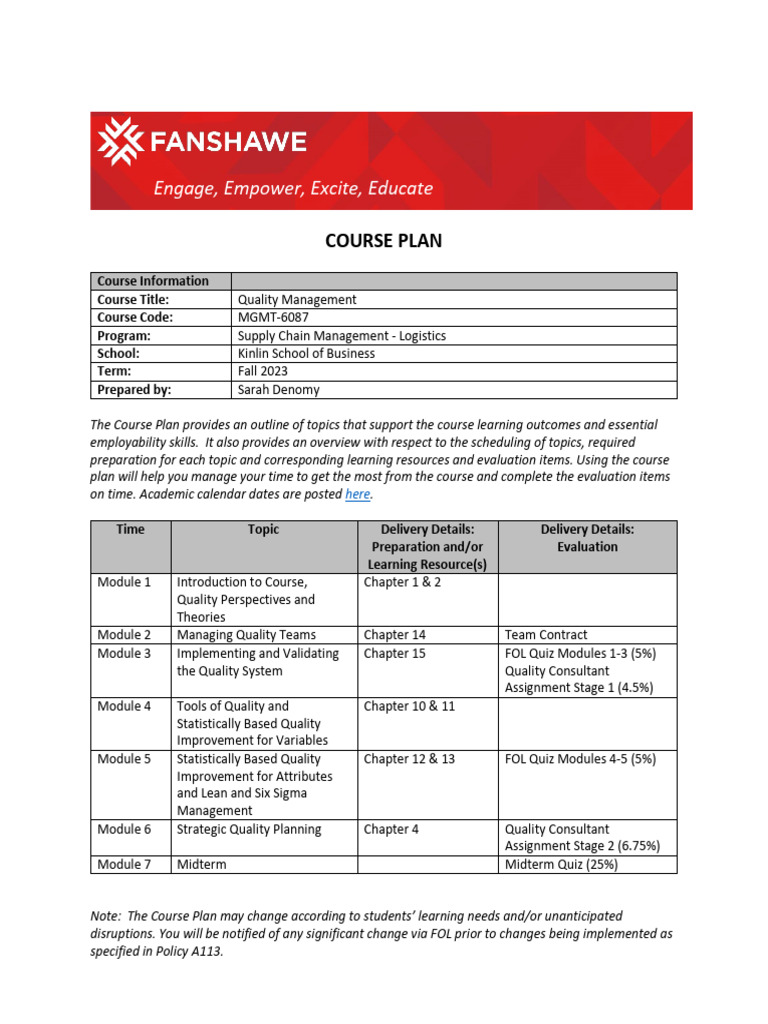 MGMT 6087 Course Plan | PDF