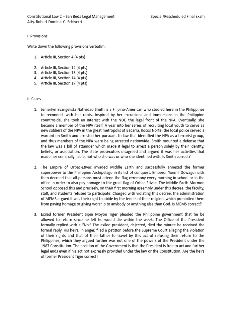 Constitutional Law 2 Exam Overview | PDF | Politics | Social Science