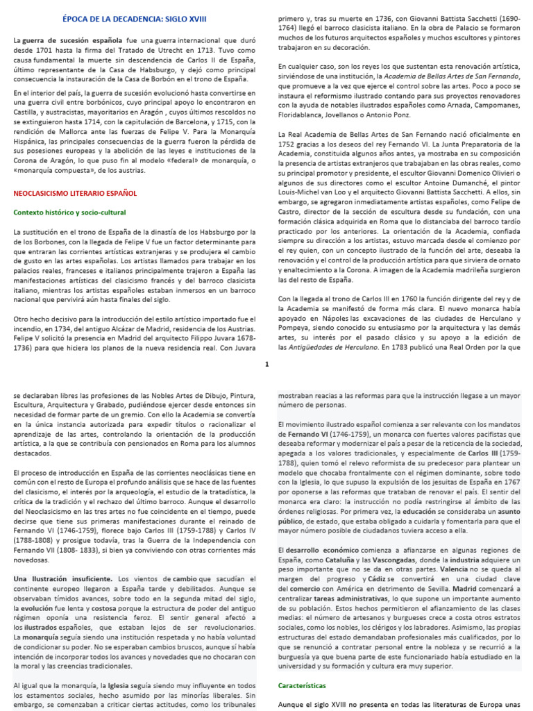 Neoclasicismo y Romanticismo de La Literatura Española | PDF