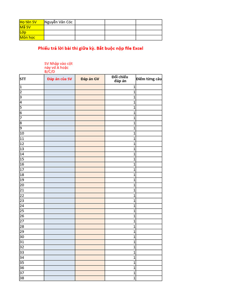 Phieu Tra Loi Bai Thi Giua Ky QTH | PDF