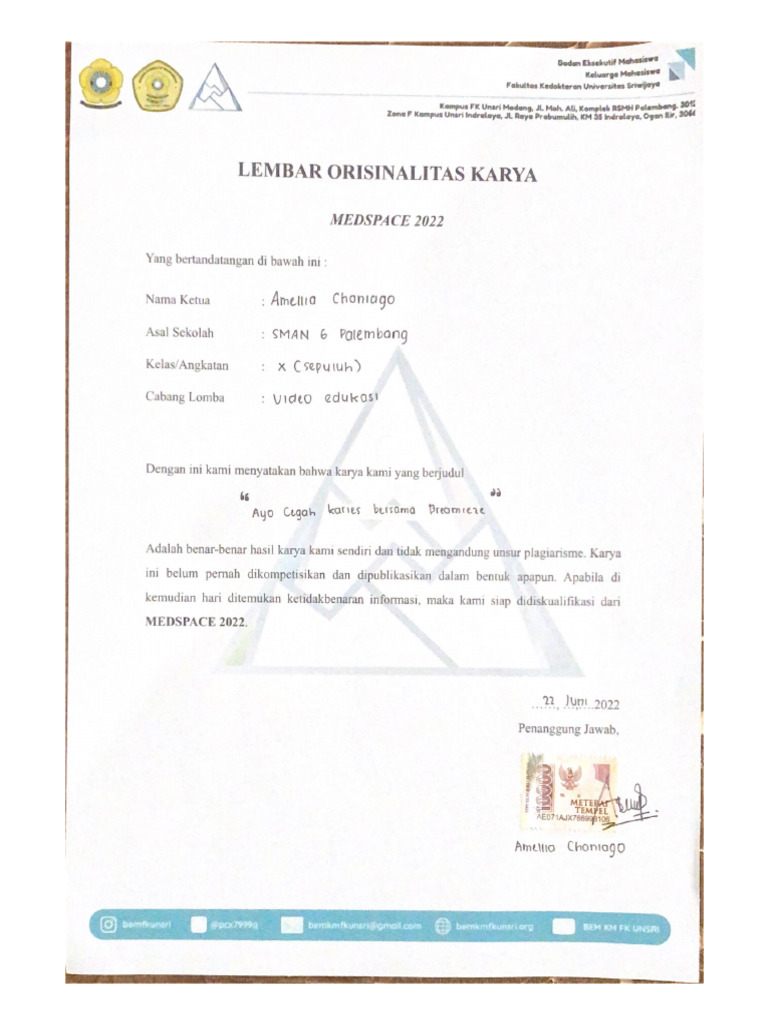 Lembar Orisinalitas Karya | PDF Lembar Orisinalitas Karya | PDF