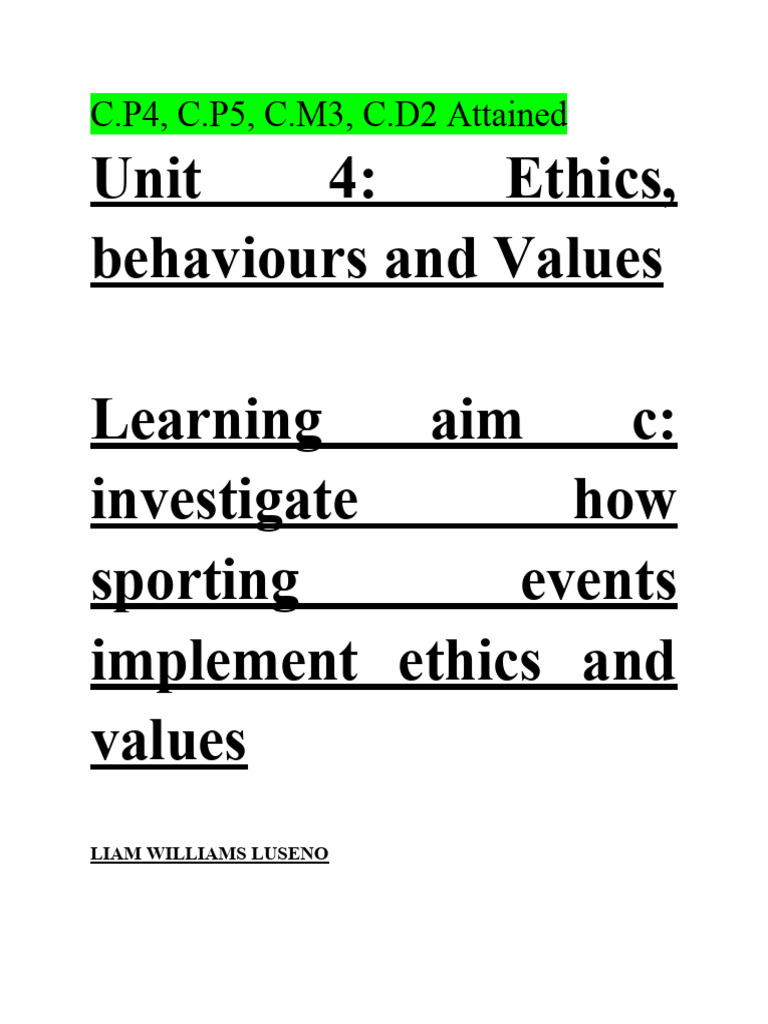 Unit 4 - Ethics, Behaviours and Values 3 | PDF