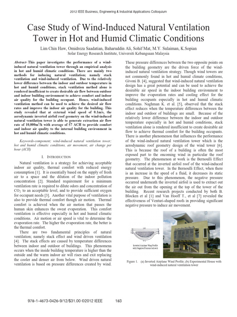 Case Study Of Wind Induced Natural Ventilation Tower In Hot And Humid