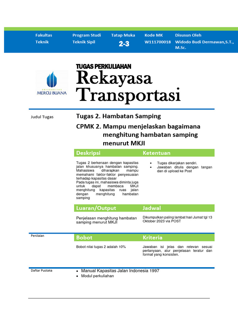 Tugas 2. Rekayasa Transportasi - 2023 | PDF
