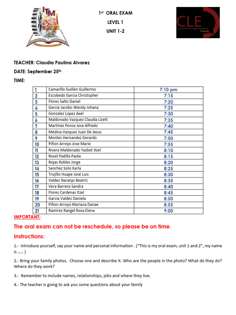 Oral Exam Rubric Period 1 | PDF