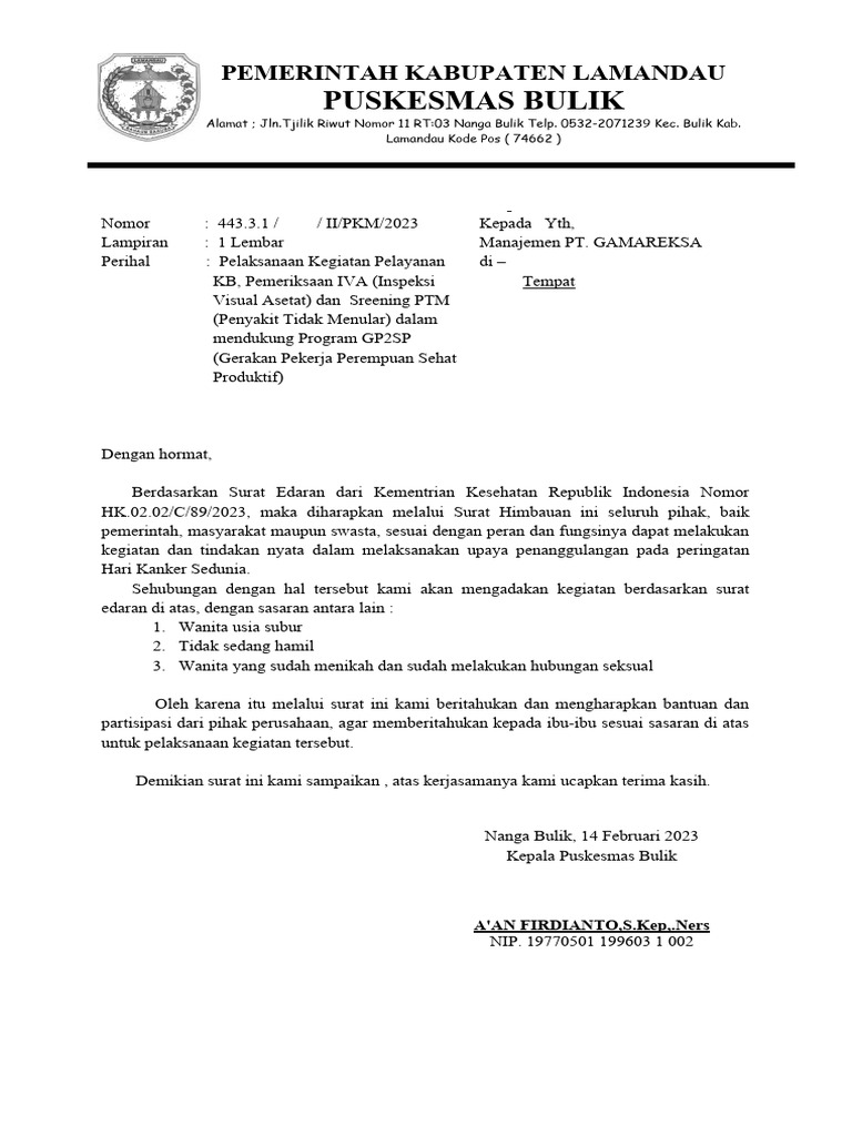 Surat Pemberitahuan KB Dan IVA | PDF