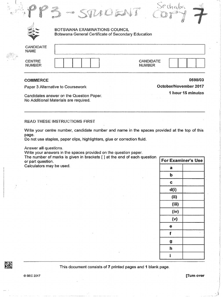 Past Papers Commerce | PDF