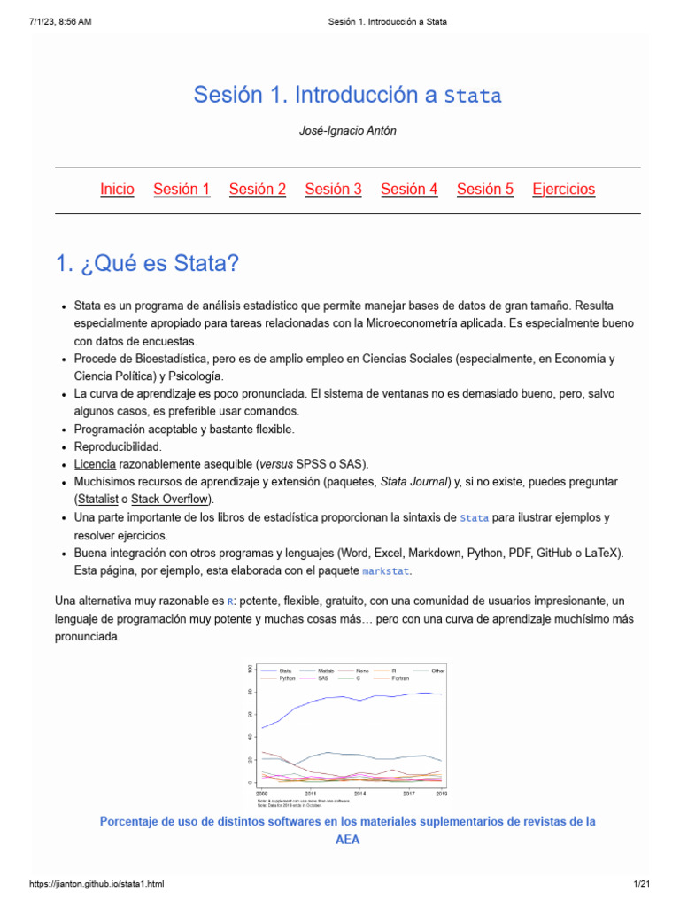 Sesión 1. Introducción A Stata | PDF