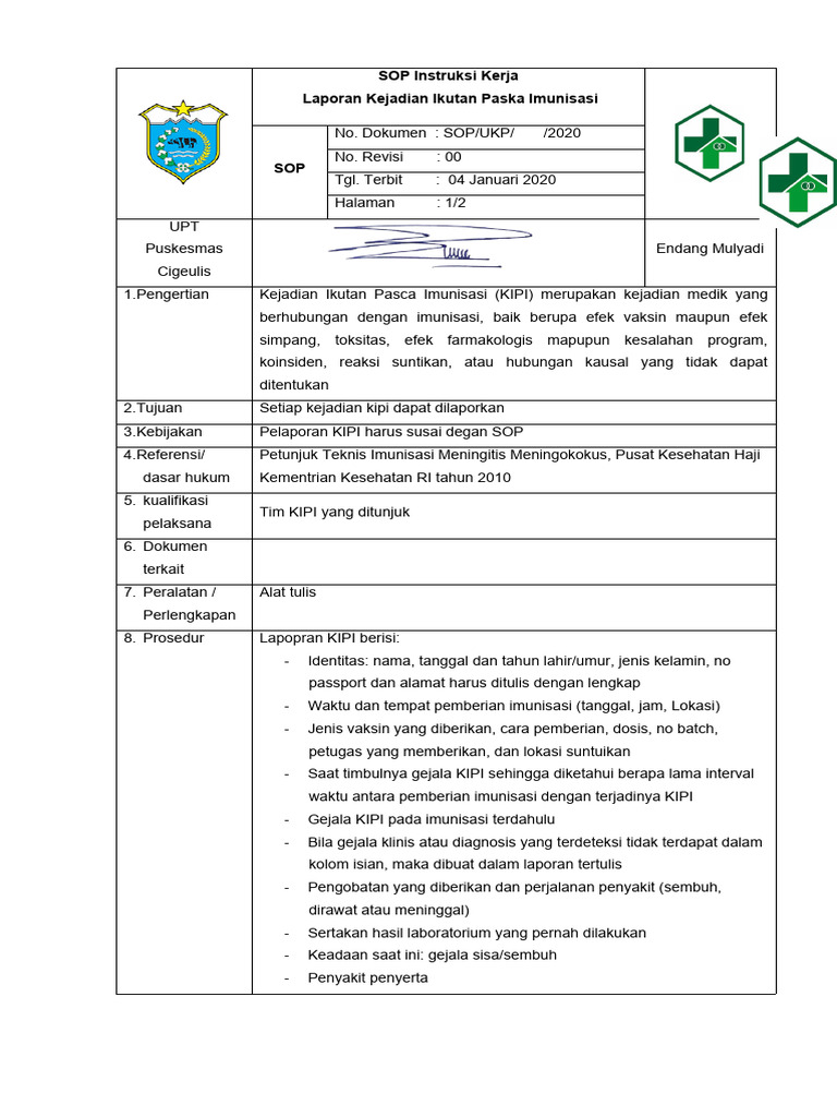 SOP KIPI - Laporan KIPI | PDF | Pengembangan Diri